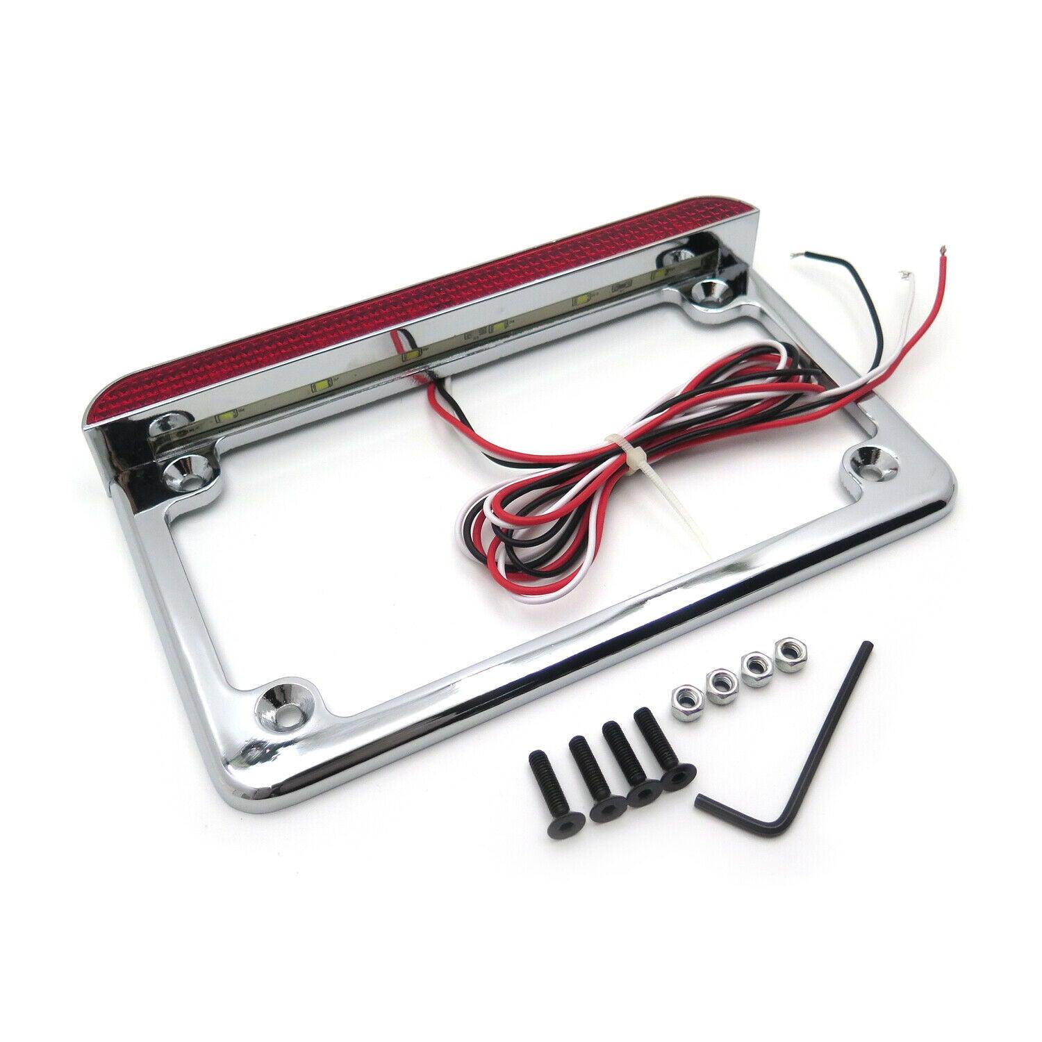 Chrome 7"x4" Motorcycle License Plate Frame with 6" LED Light Bar – Un ...