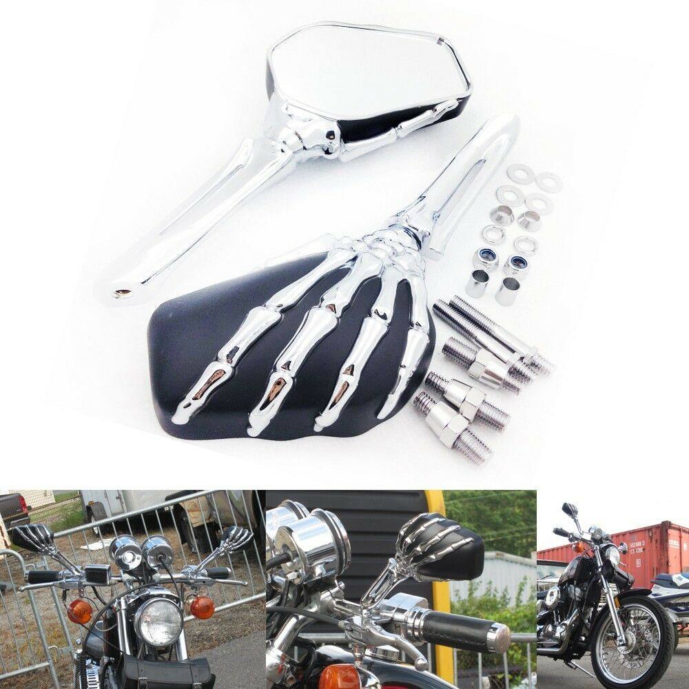 Chrome Black Skeleton Hand Motorcycle Mirrors for Harley Dyna, Softail ...