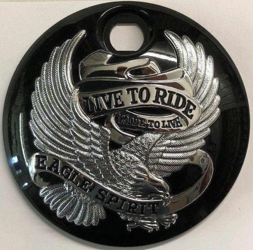 Black w/chrome Live to Ride Eagle Fuel Door for 2008-2020 Harley Touri ...